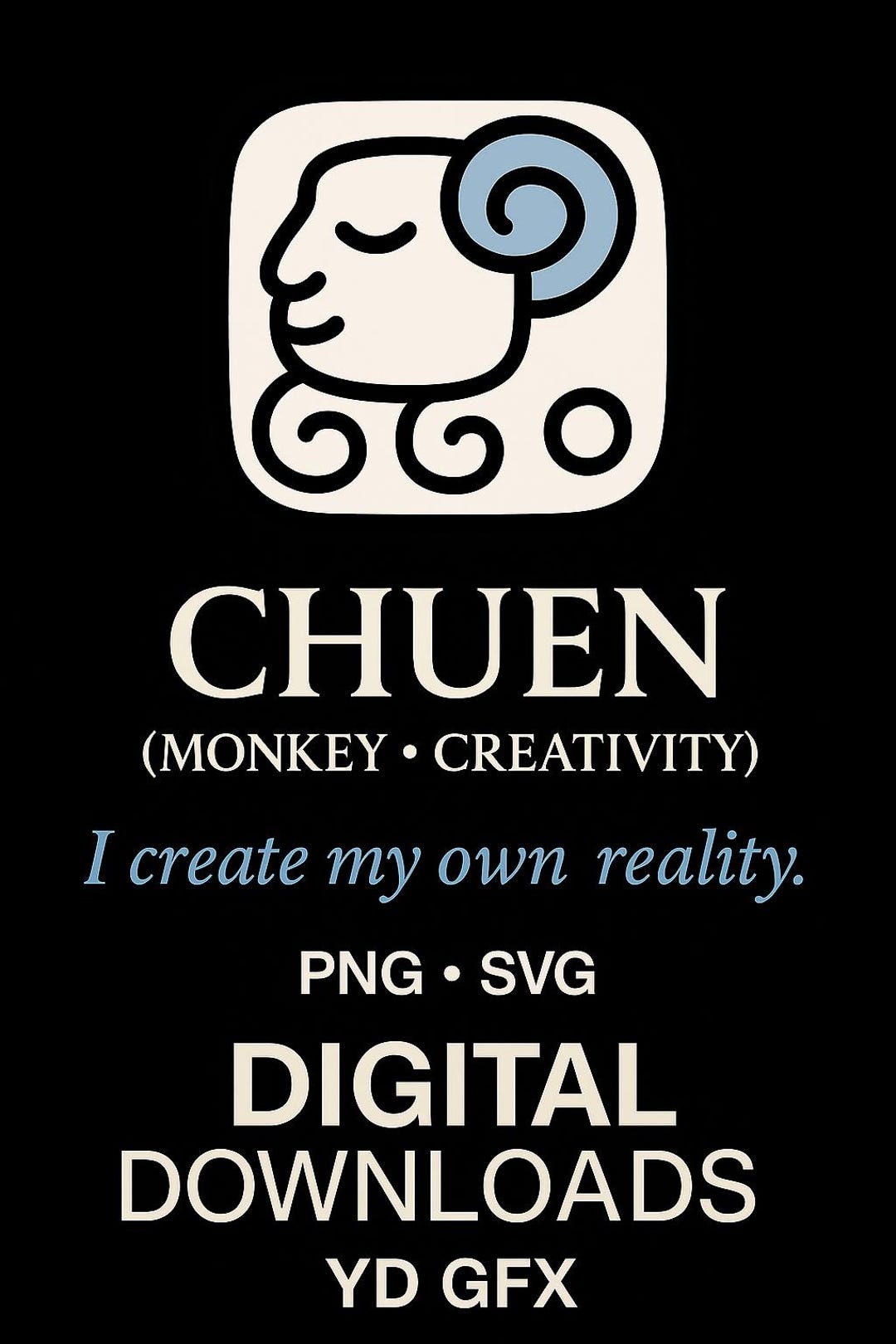 CHUEN (monkey / Creativity) Mayan Sign • Minimalist Line Art PNG + SVG ...