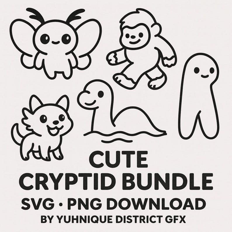Kawaii Cryptid Clipart Bundle: Mothman, Bigfoot, Nessie (PNG & SVG ...