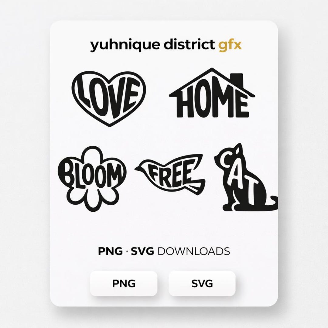 Word Shape SVG Bundle | Love, Home, Bloom, Free, Cat Designs (digital ...