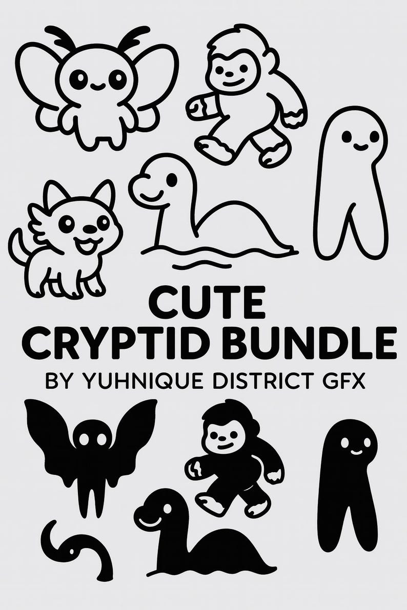 Kawaii Cryptid Clipart Bundle: Mothman, Bigfoot, Nessie (PNG & SVG ...