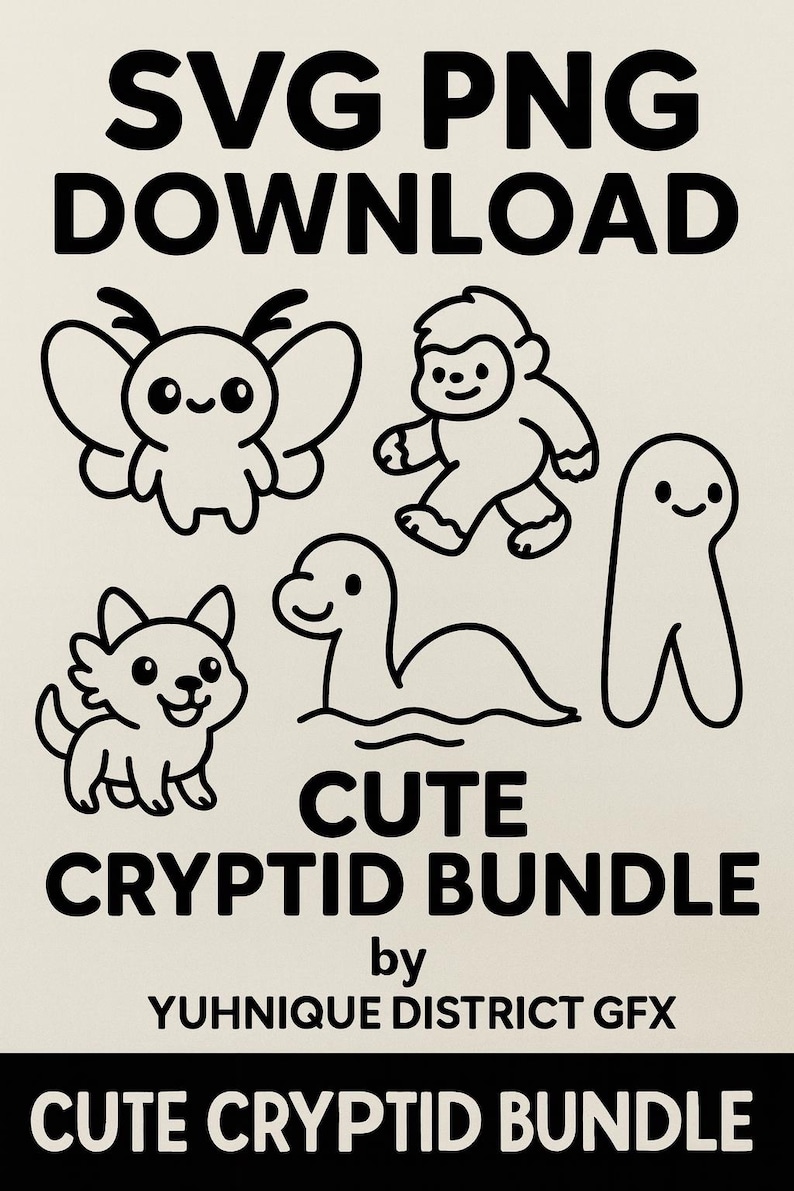 Kawaii Cryptid Clipart Bundle: Mothman, Bigfoot, Nessie (PNG & SVG ...