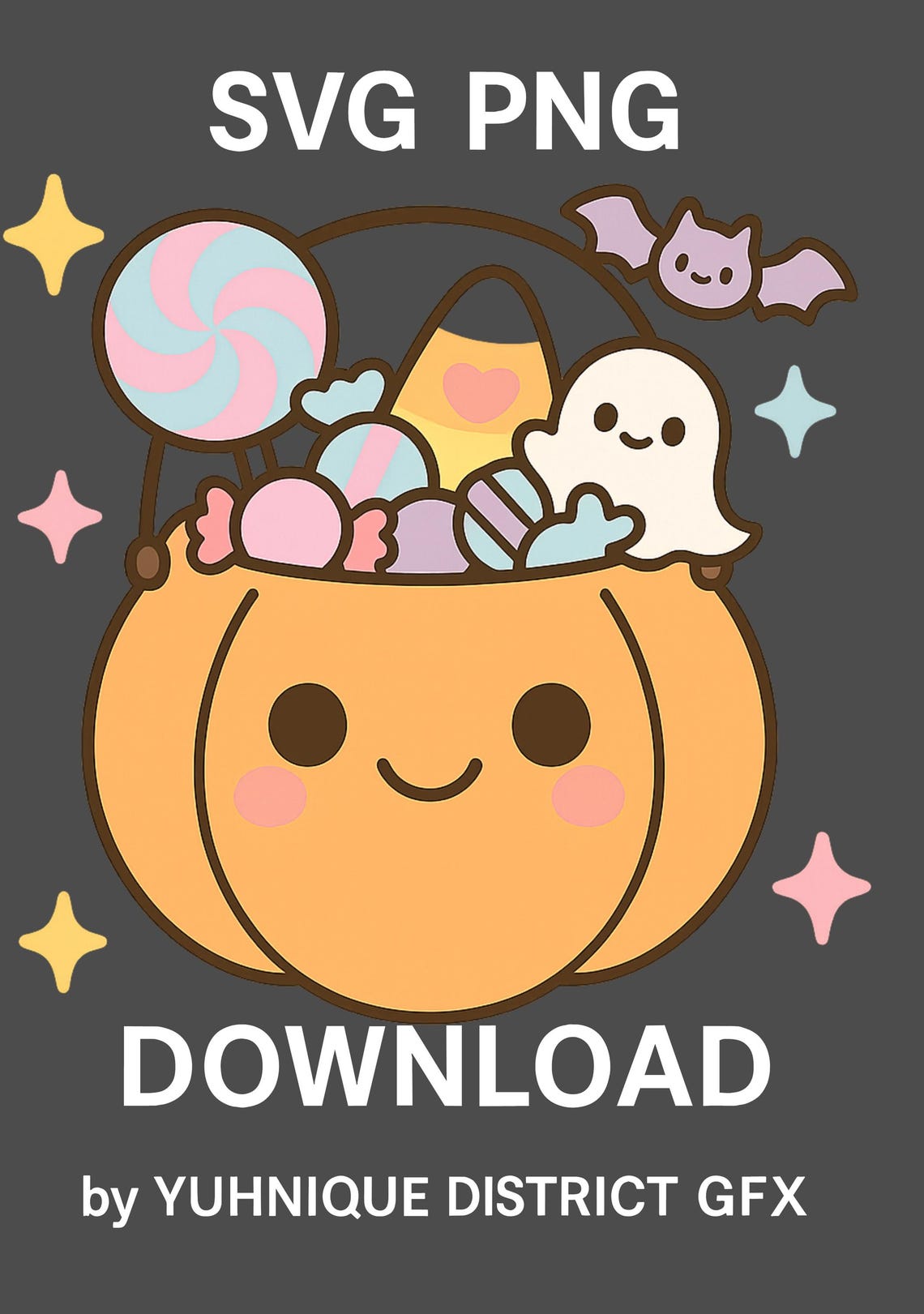 Kawaii Halloween Candy Bucket Clipart: Pumpkin Trick-or-treat Bag (PNG ...
