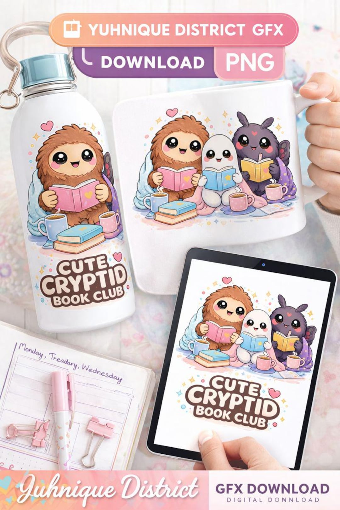 Kawaii Cryptid Book Club PNG | Reading Monsters (digital Download - Etsy