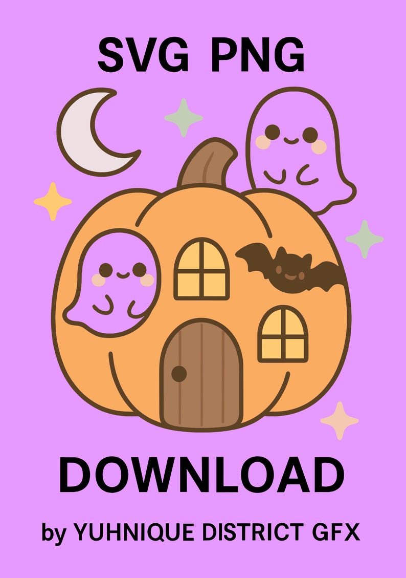 Kawaii Haunted Pumpkin House Clipart: Spooky Halloween PNG SVG - Etsy