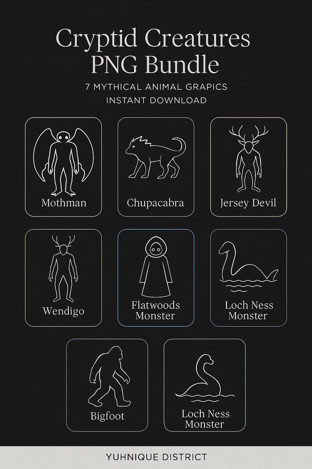 Cryptid Creatures PNG Bundle – 7-pack Mythical Animal Graphics ...