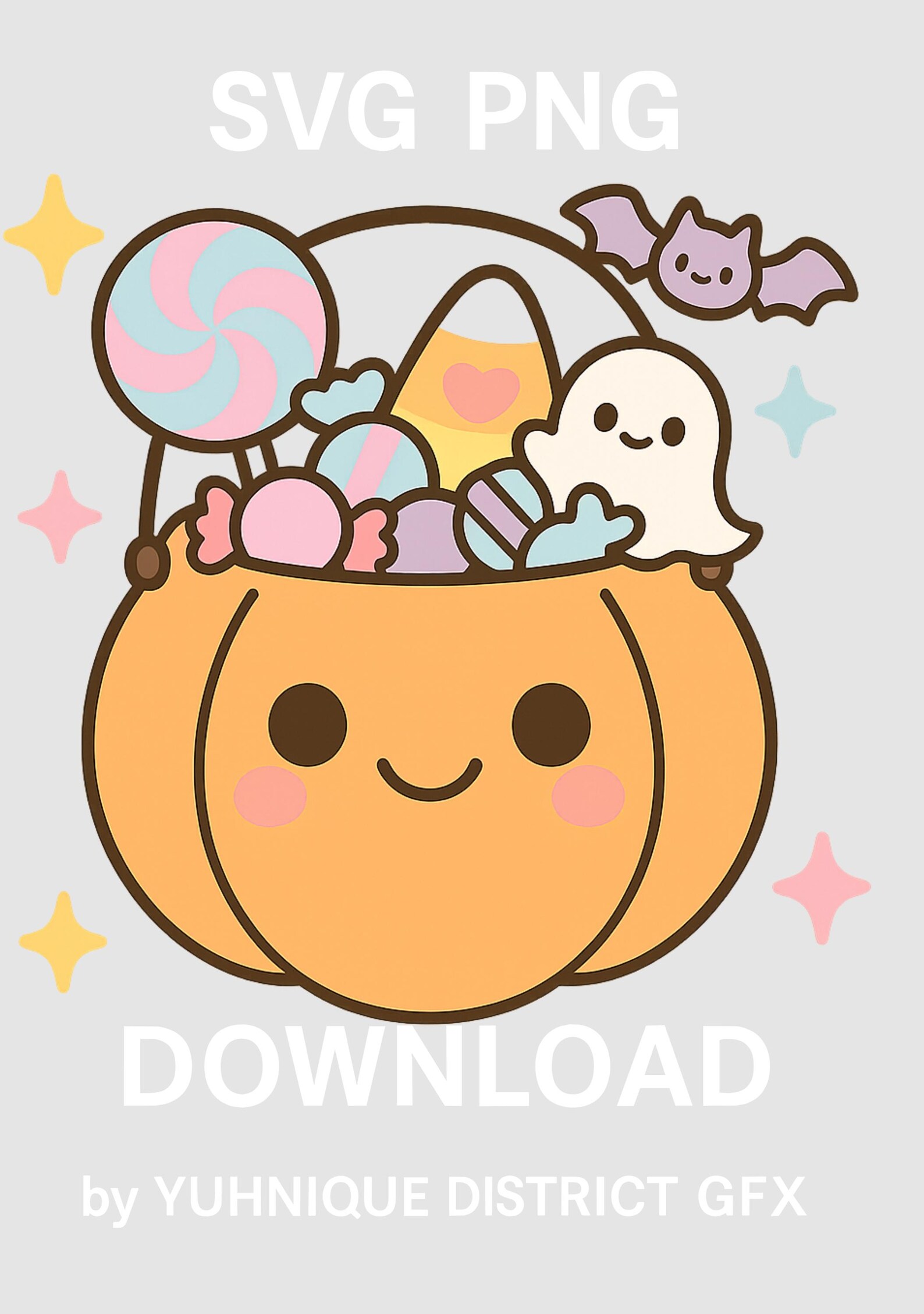 Kawaii Halloween Candy Bucket Clipart: Pumpkin Trick-or-treat Bag (PNG ...