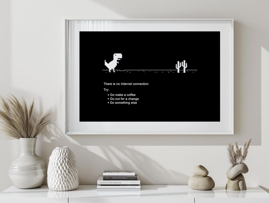 Retro Chrome Dinosaur No Internet Game Poster Pixel Art Landscape Print ...