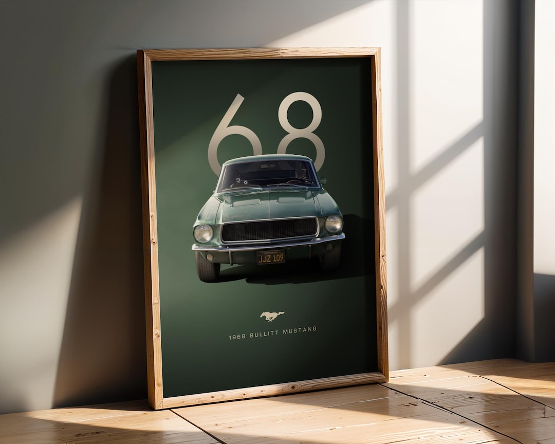 1968 Bullitt Mustang Poster Classic Vintage Muscle Car Wall Art Green ...