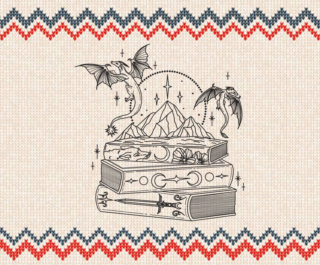 Dragon With Books Embroidery Design, Fantasy Floral Embroidery (digital ...