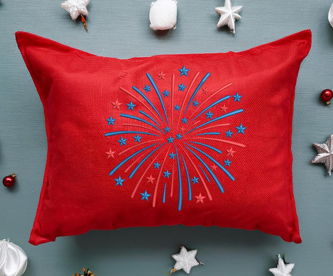 Blue & Red Firework Embroidery, USA Embroidery Design, Firework ...
