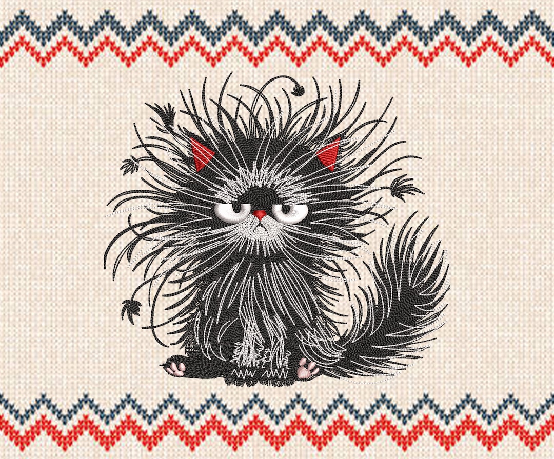 Funny Crazy Cat Embroidery Design, Cute Cat Machine Embroidery File ...