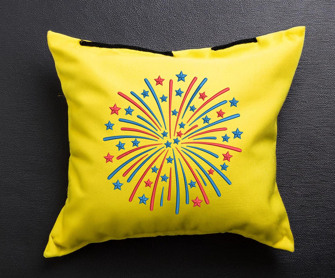Blue & Red Firework Embroidery, USA Embroidery Design, Firework ...