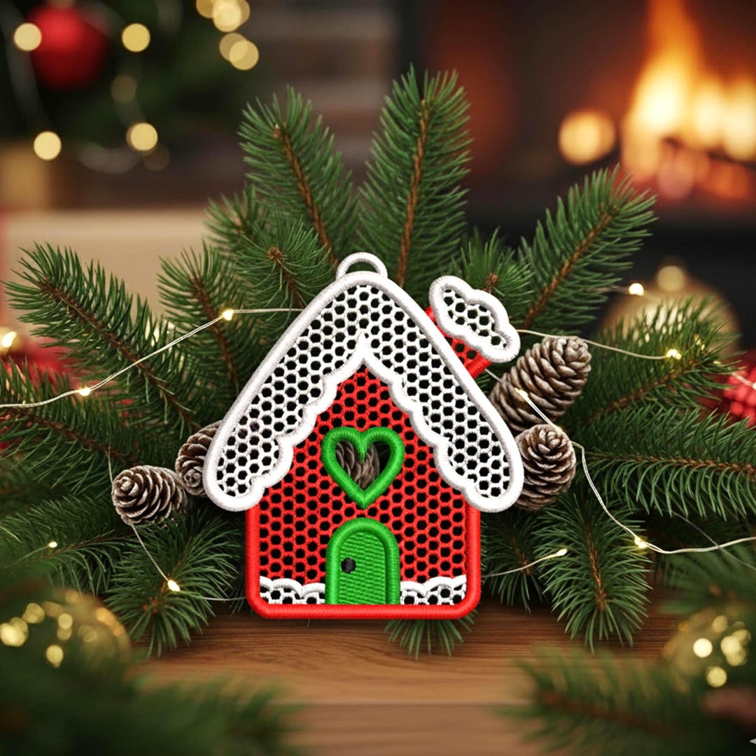 FSL Christmas House Ornament Embroidery: Freestanding Lace Earring ...