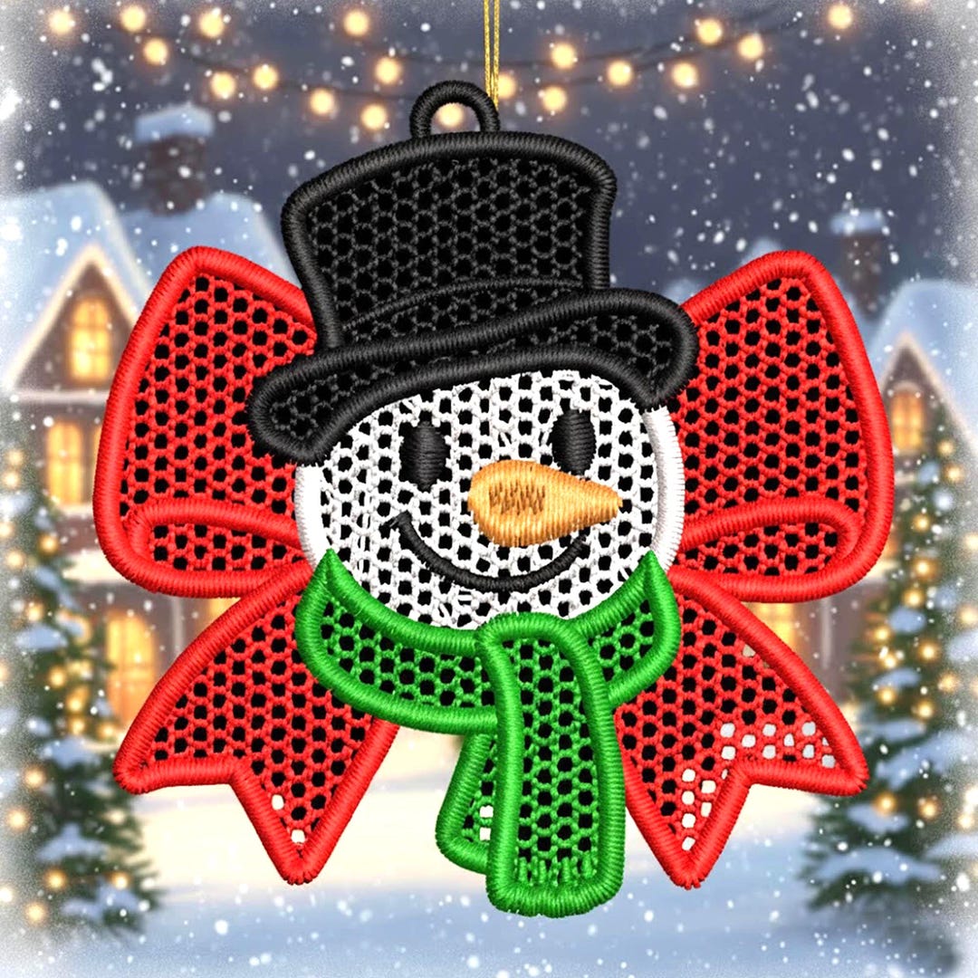FSL Christmas Ornament: Snowman With Bow Embroidery (digital Download ...