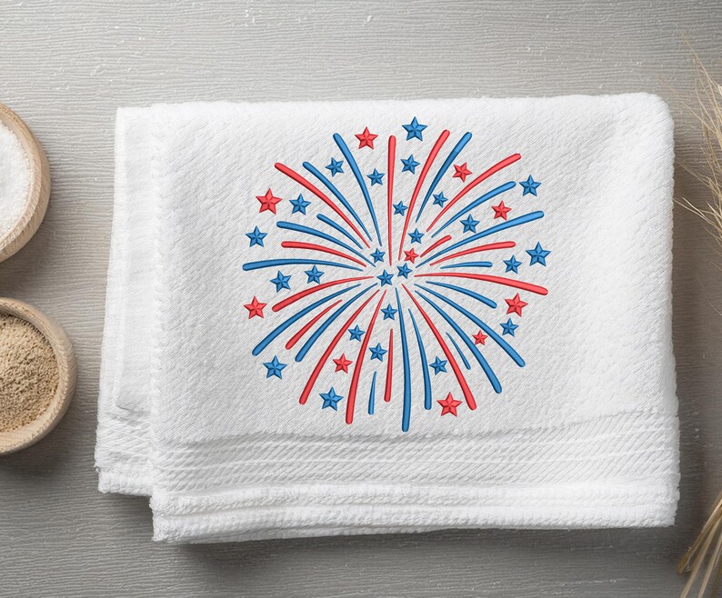 Blue & Red Firework Embroidery, USA Embroidery Design, Firework ...