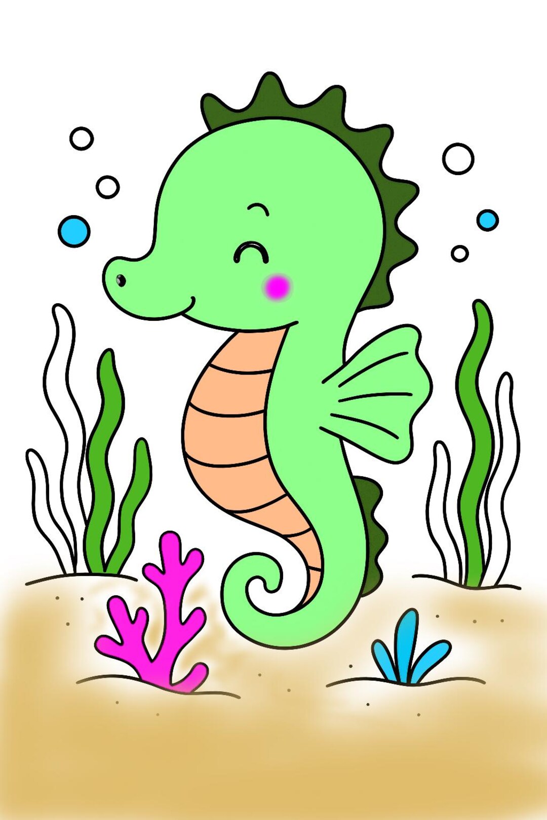 Seahorse Coloring Page – Cute Sea Life Printable, Ocean Animal Art for ...