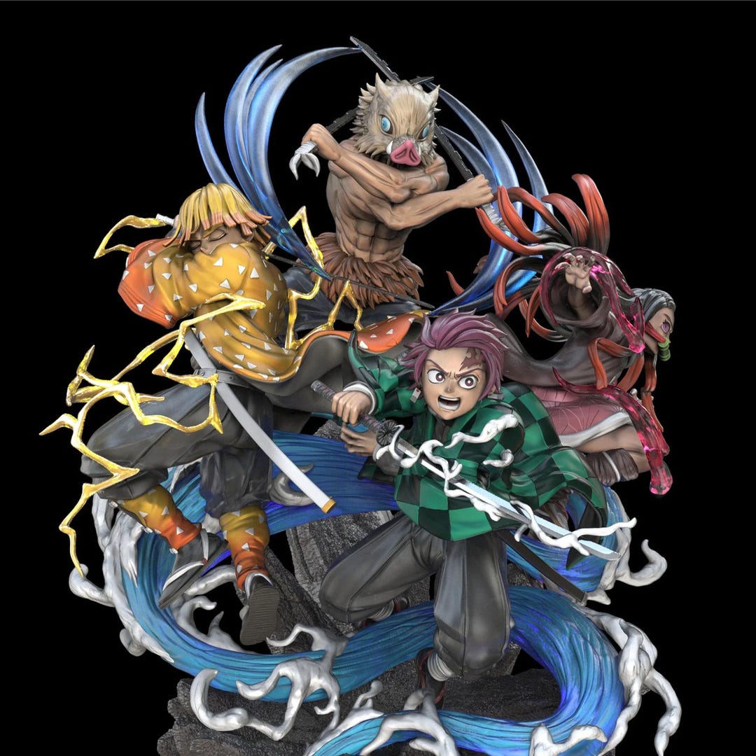 Tanjiro, Inosuke, Zenitsu,nezuko Diorama Demon Slayer STL for 3D ...