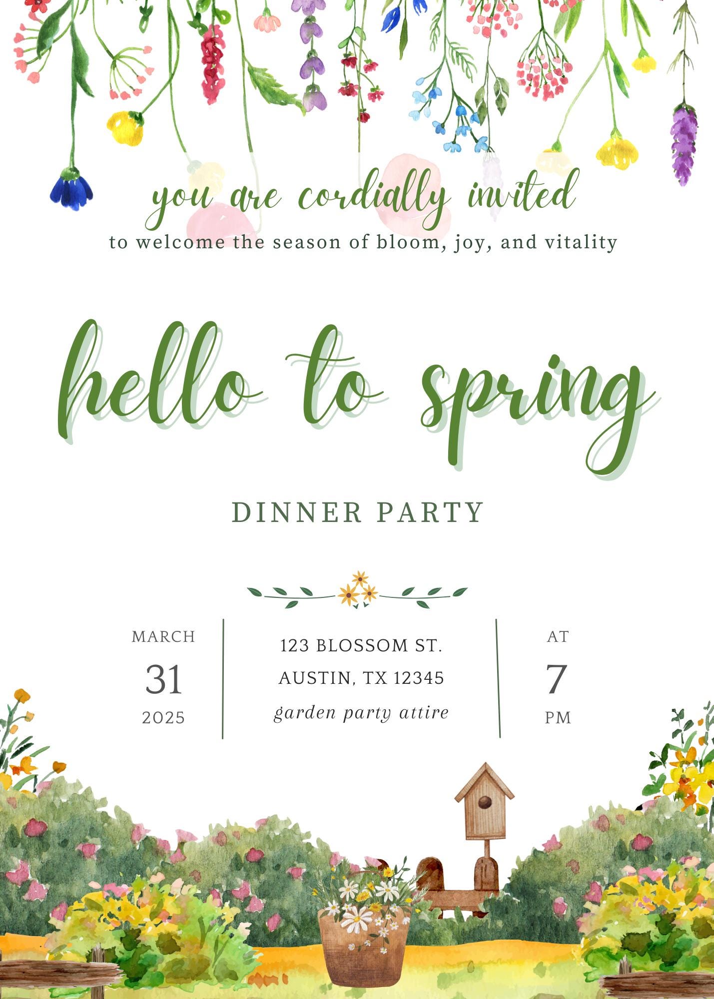 Garden Party Editable Invitation, Spring Dinner Party, Colorful Flower ...