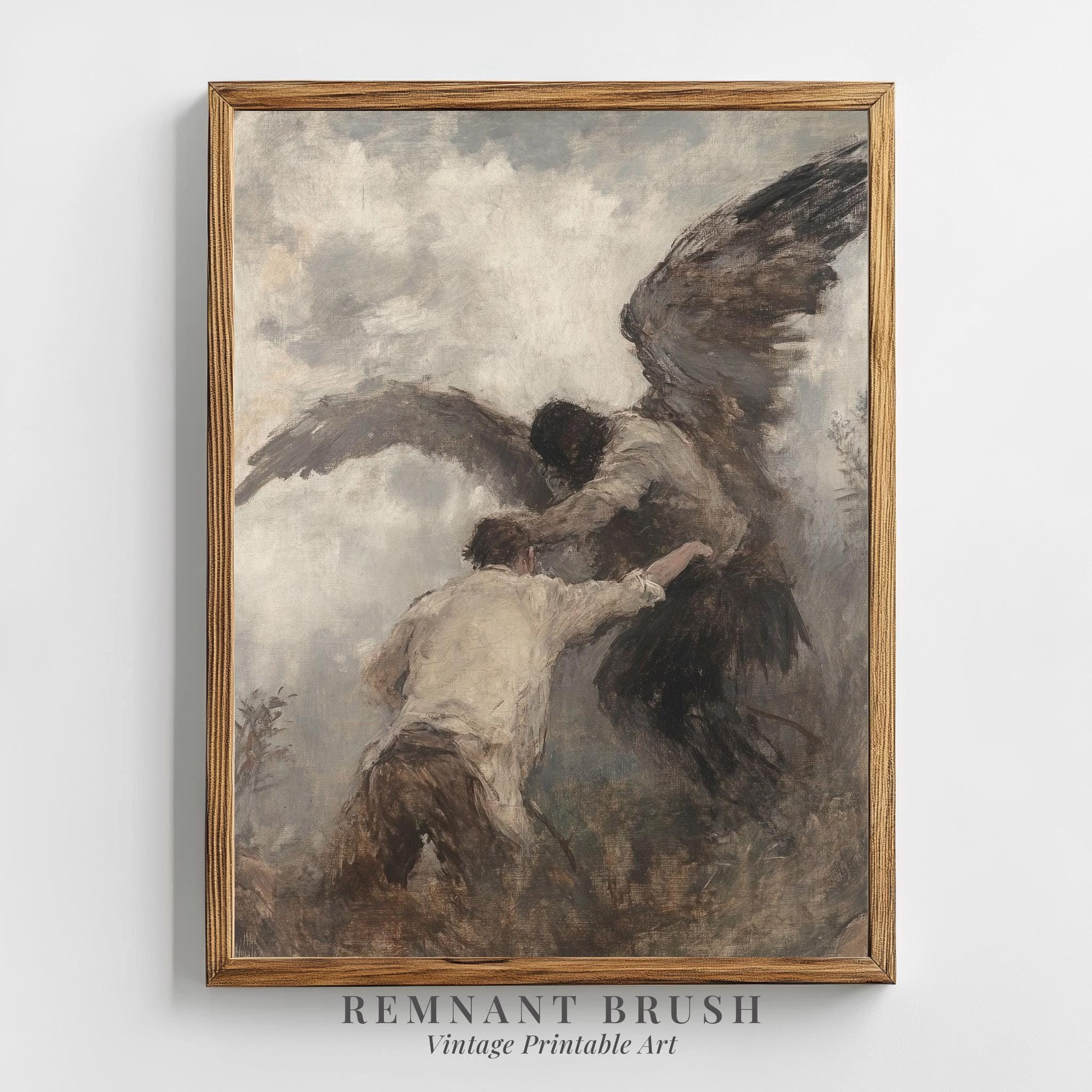 Jacob Wrestling the Angel | Vintage Biblical Art Print, Moody Religious ...