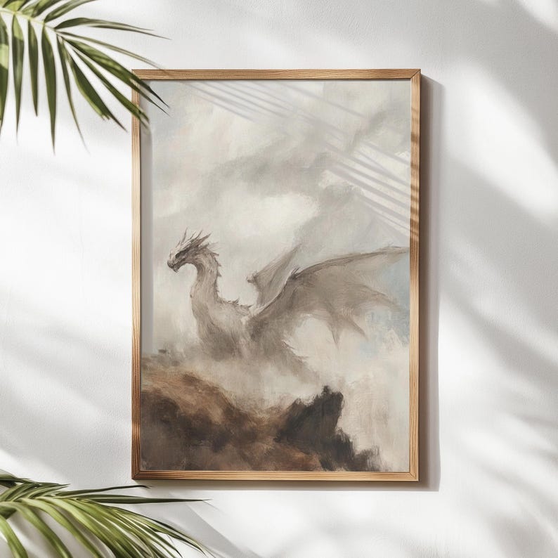Misty Dragon Painting | Dnd Art Print Moody Fantasy Art PRINTABLE ...