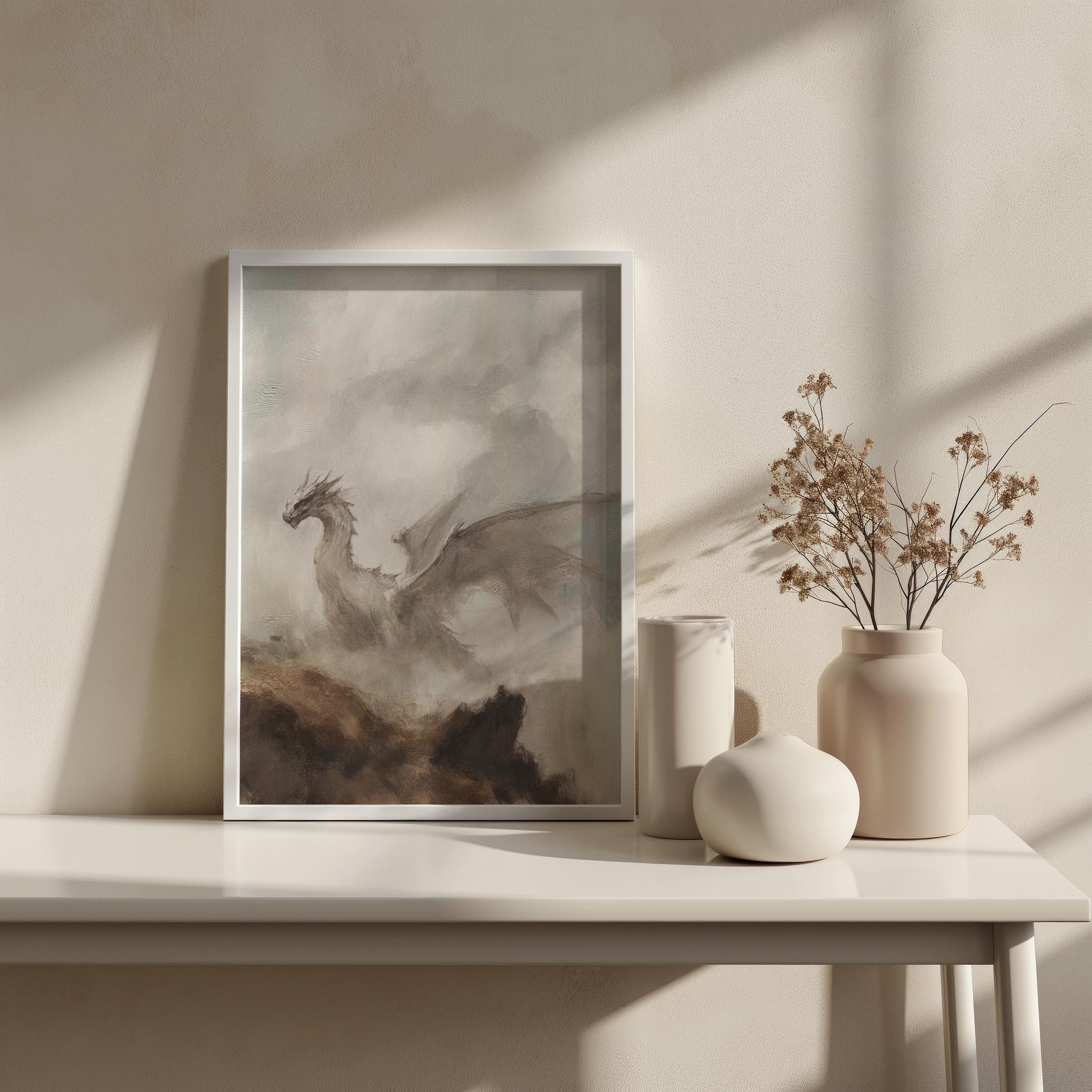 Misty Dragon Painting | Dnd Art Print Moody Fantasy Art PRINTABLE ...