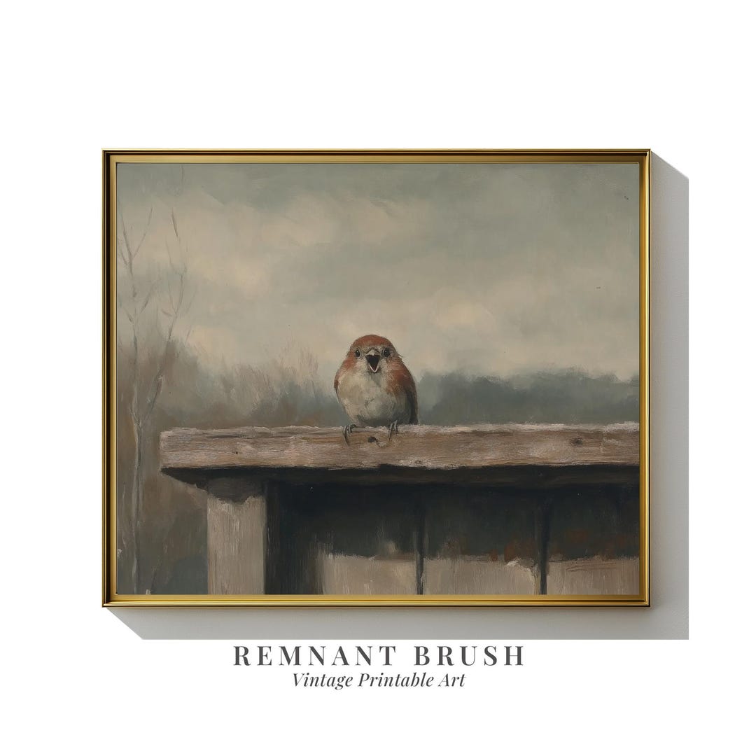 Rustic Sparrow on Fence Art Print | Vintage Bird Painting PRINTABLE ...