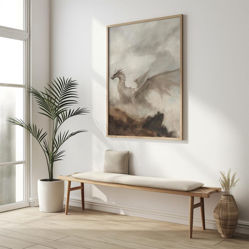 Misty Dragon Painting | Dnd Art Print Moody Fantasy Art PRINTABLE ...