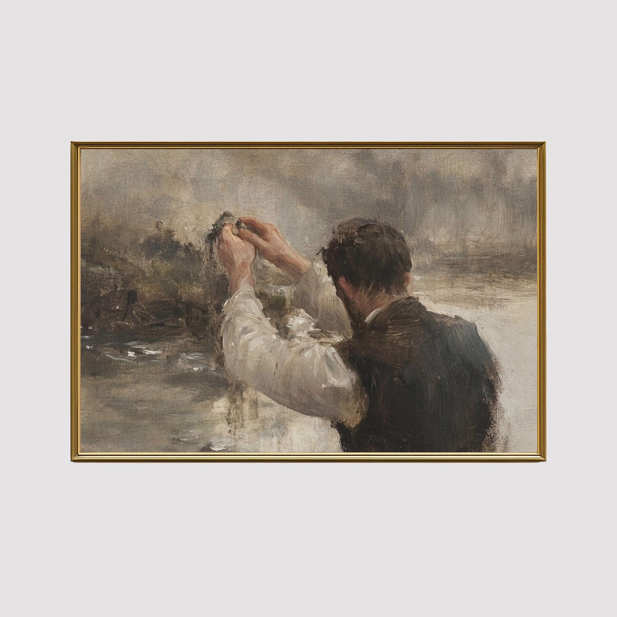 Vintage Man Praying Painting | Moody Religious Art PRINTABLE Rustic ...