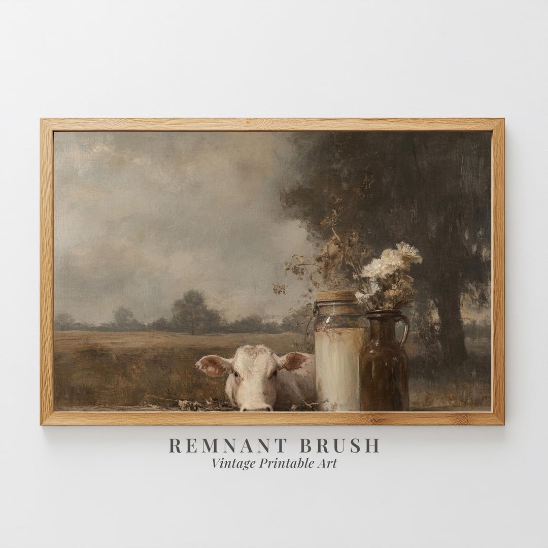 Vintage Cow Still Life Art Print | Rustic Farmhouse PRINTABLE Animal ...