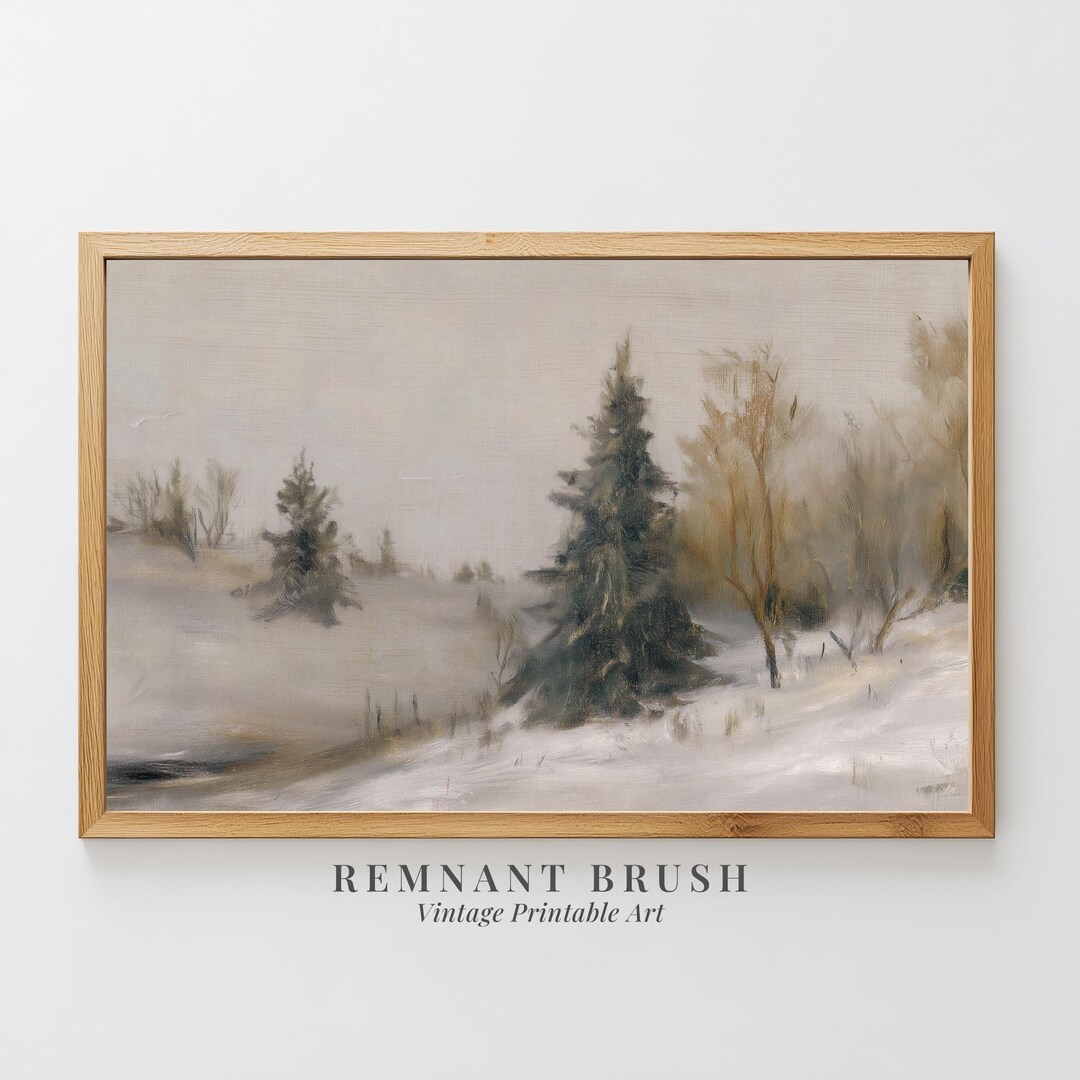 Winter Evergreen Landscape Art Print | Vintage Snowy Forest Scene ...