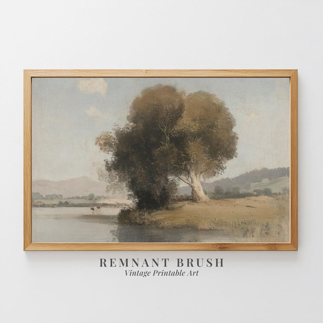 Vintage River Landscape PRINTABLE | Tranquil Nature Wall Art, Rustic ...