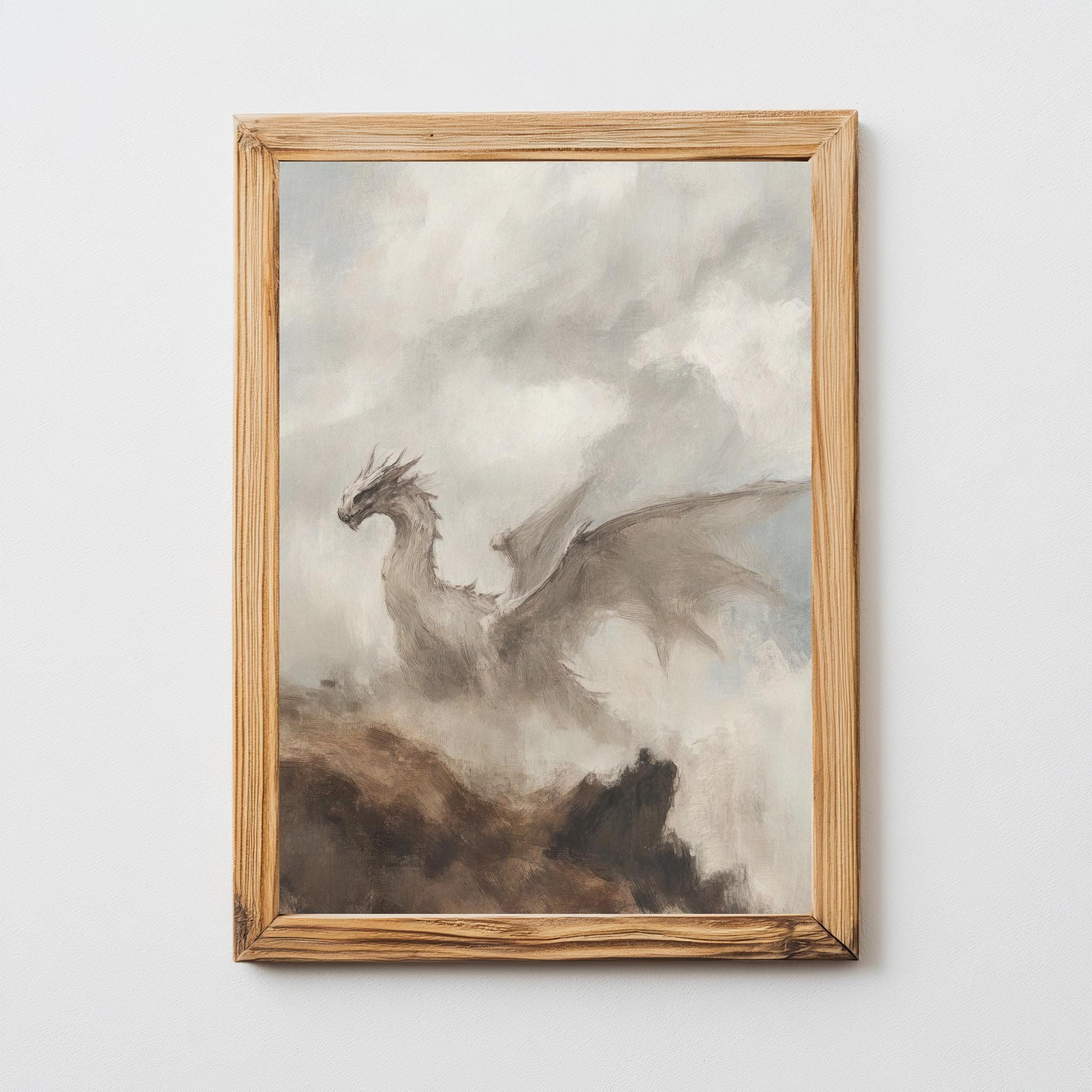 Misty Dragon Painting | Dnd Art Print Moody Fantasy Art PRINTABLE ...