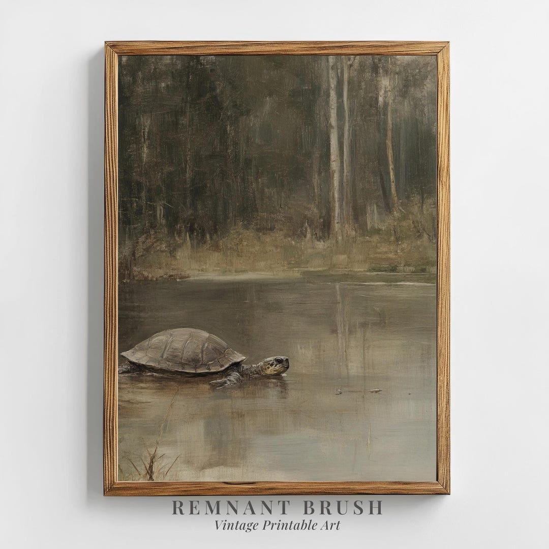 Vintage Turtle Pond Art Print | Nature Wildlife PRINTABLE Moody Wall ...