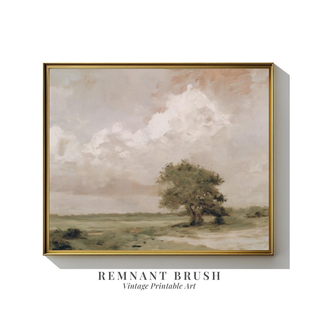 Vintage Lone Tree Landscape Print | Rustic Field Scene PRINTABLE ...