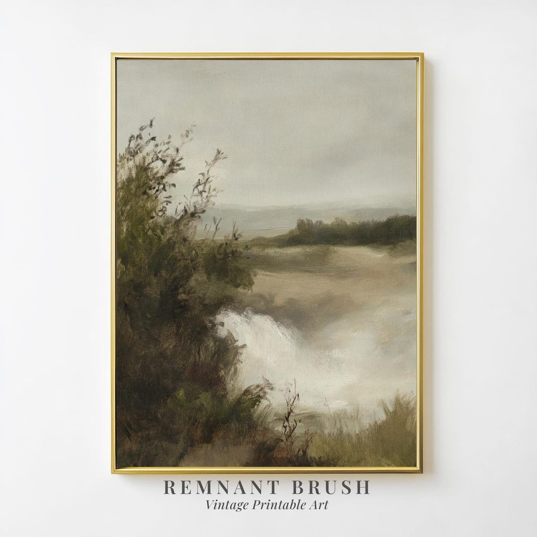 Vintage Waterfall Landscape Art Print | Moody Nature Wall Art PRINTABLE ...