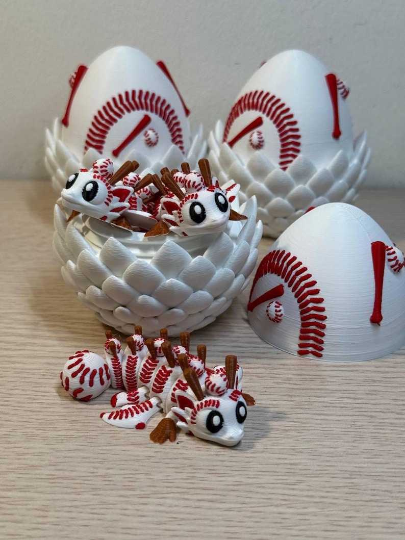 Baseball Dragon Egg, 3D Printed Articulated Dragon, Baseball Team Gift ...