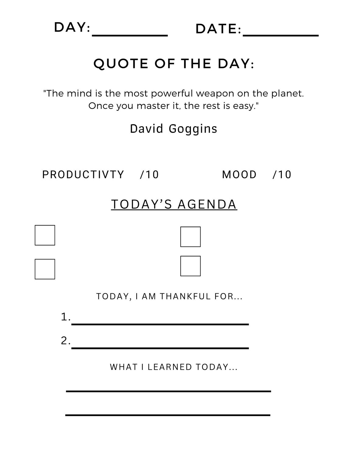 Minimalist Daily Planner Printable | Productivity PDF | Aesthetic To-do ...