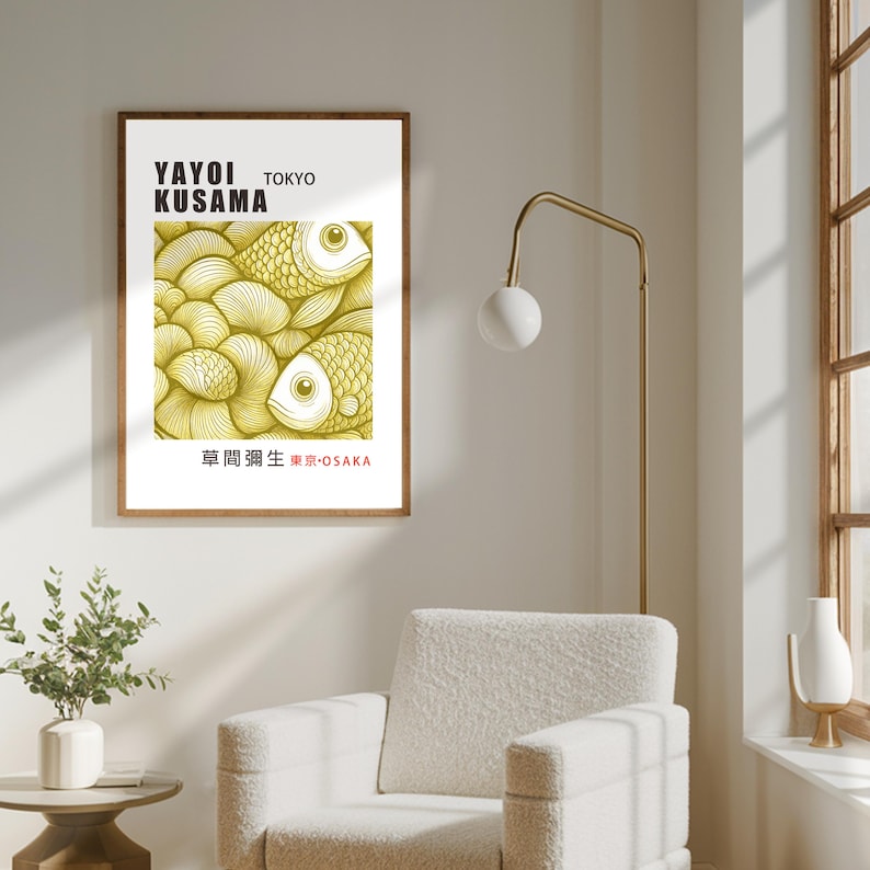 Yayoi Kusama Poster, Modern Japanese Art Print, Yellow White Art - Etsy