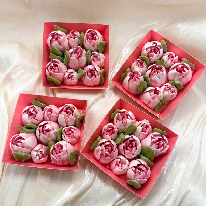 Set of 4 Marshmallow Flower Boxes | Zefir Tulips | Edible Flowers Gift ...