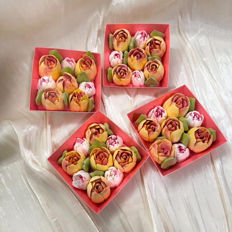 Set of 4 Marshmallow Flower Boxes | Zefir Tulips | Edible Flowers Gift ...