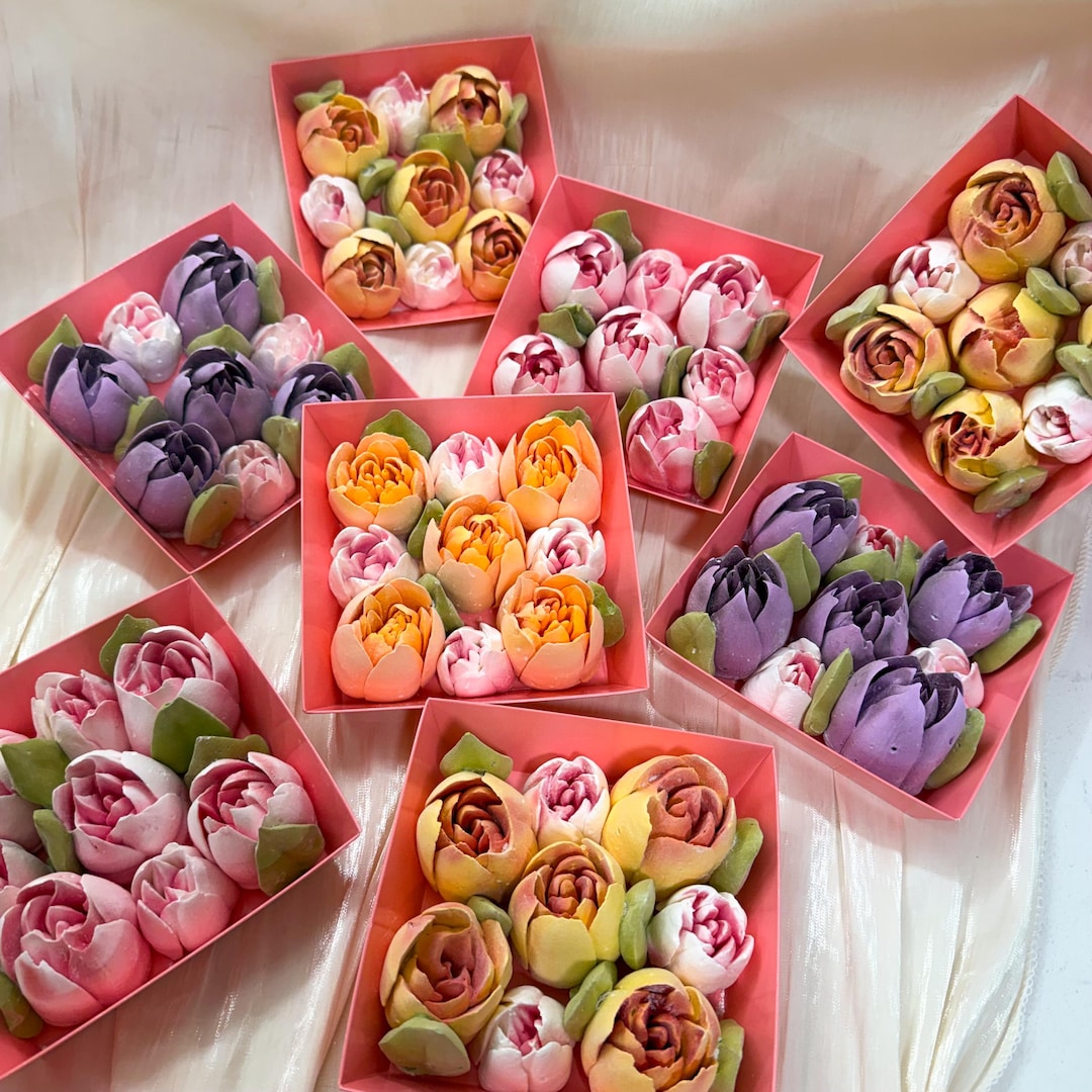 Set of 4 Marshmallow Flower Boxes | Zefir Tulips | Edible Flowers Gift ...