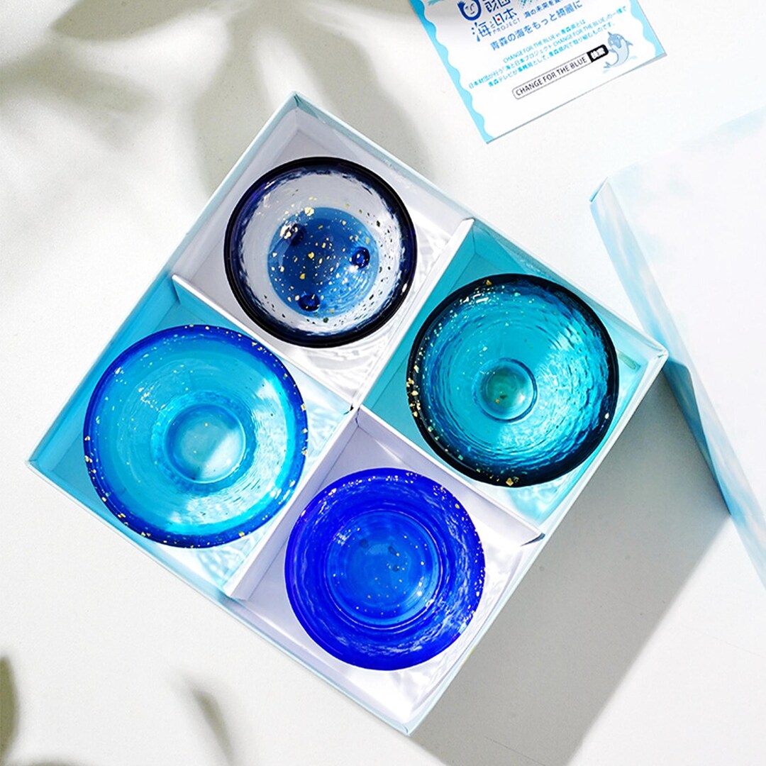 Tsugaru Vidro Handcrafted Sake Glass Set – Made in Japan 4 Ocean Blue ...