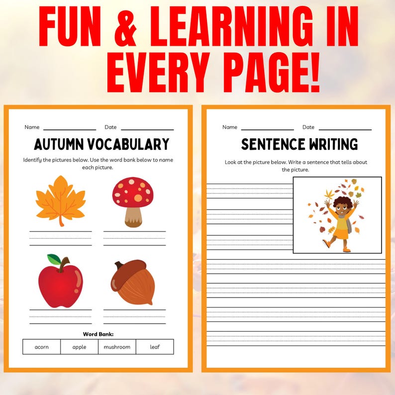 Autumn Worksheets for Kids L Fun Fall Activity Workbook | Printable ...