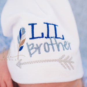 Little Brother Baby Hat, New Baby Boy Hat, Silver Arrow, Feather, White ...