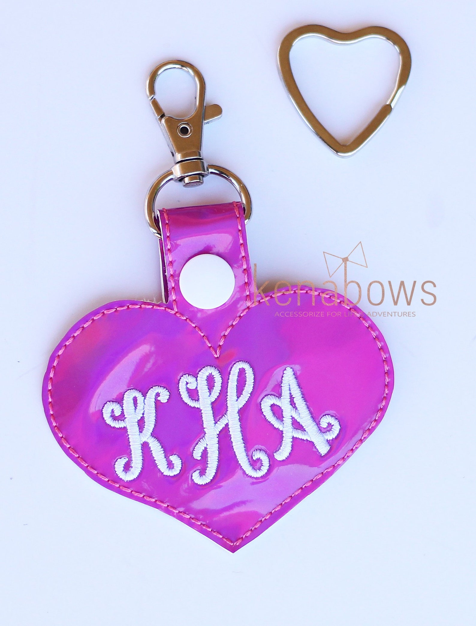 Heart Bag Tag, Hot Pink Hologram Vinyl, Monogram Personalized Backpack ...