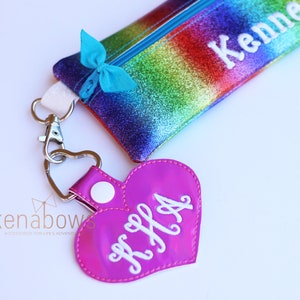 Heart Bag Tag, Hot Pink Hologram Vinyl, Monogram Personalized Backpack ...