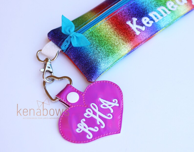 Heart Bag Tag Hot Pink Hologram Vinyl Monogram Personalized - Etsy