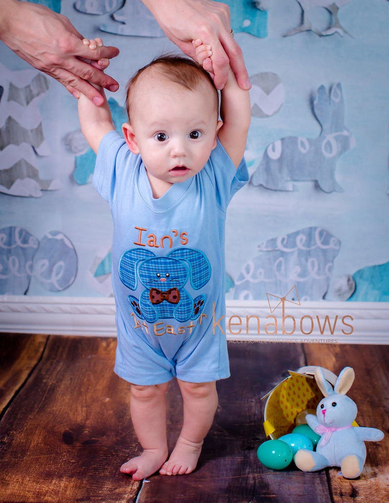 First Easter Embroidered Romper, Personalized 1st Easter, Baby Blue ...