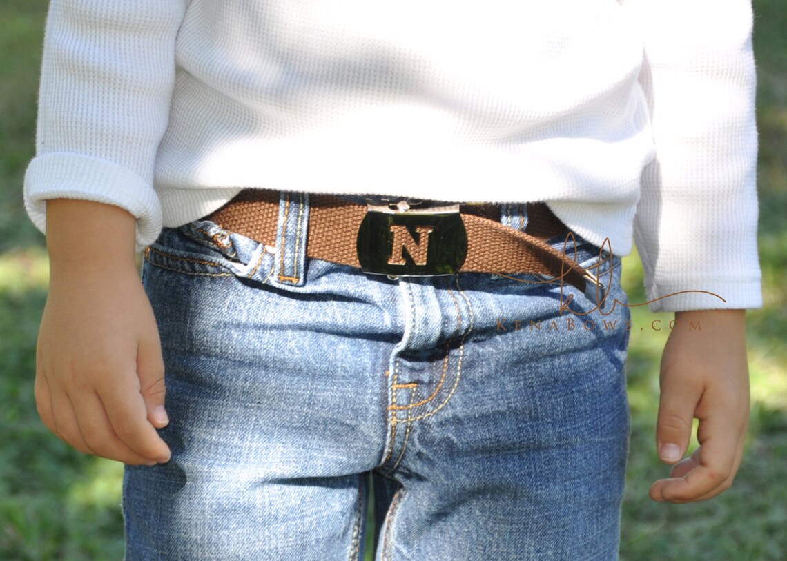Brown Belt Initial Buckle Military Slider Belt Child Belt - Etsy