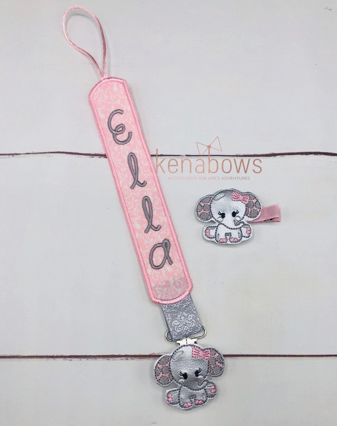 Pink Elephant Pacifier Clip, Hair Clip, Personalized Binky Holder, Baby ...